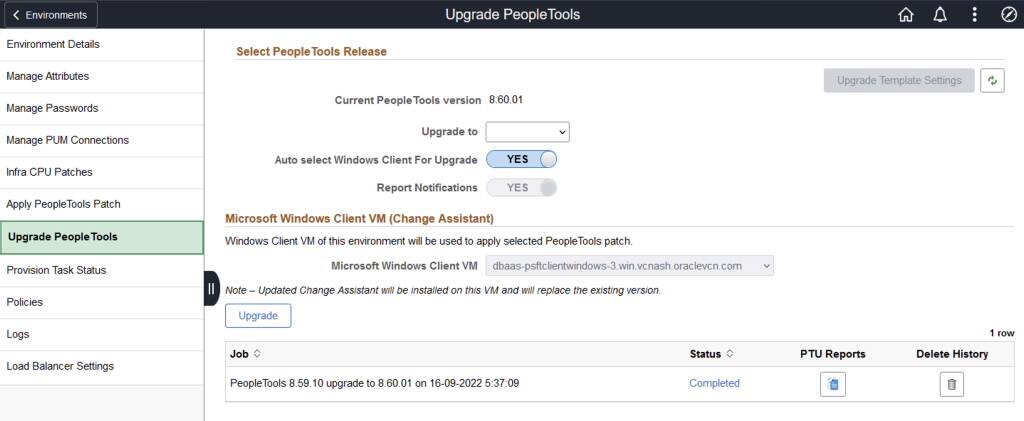 Upgrade to the latest PeopleTools version 8.60 using Cloud Manager 14
