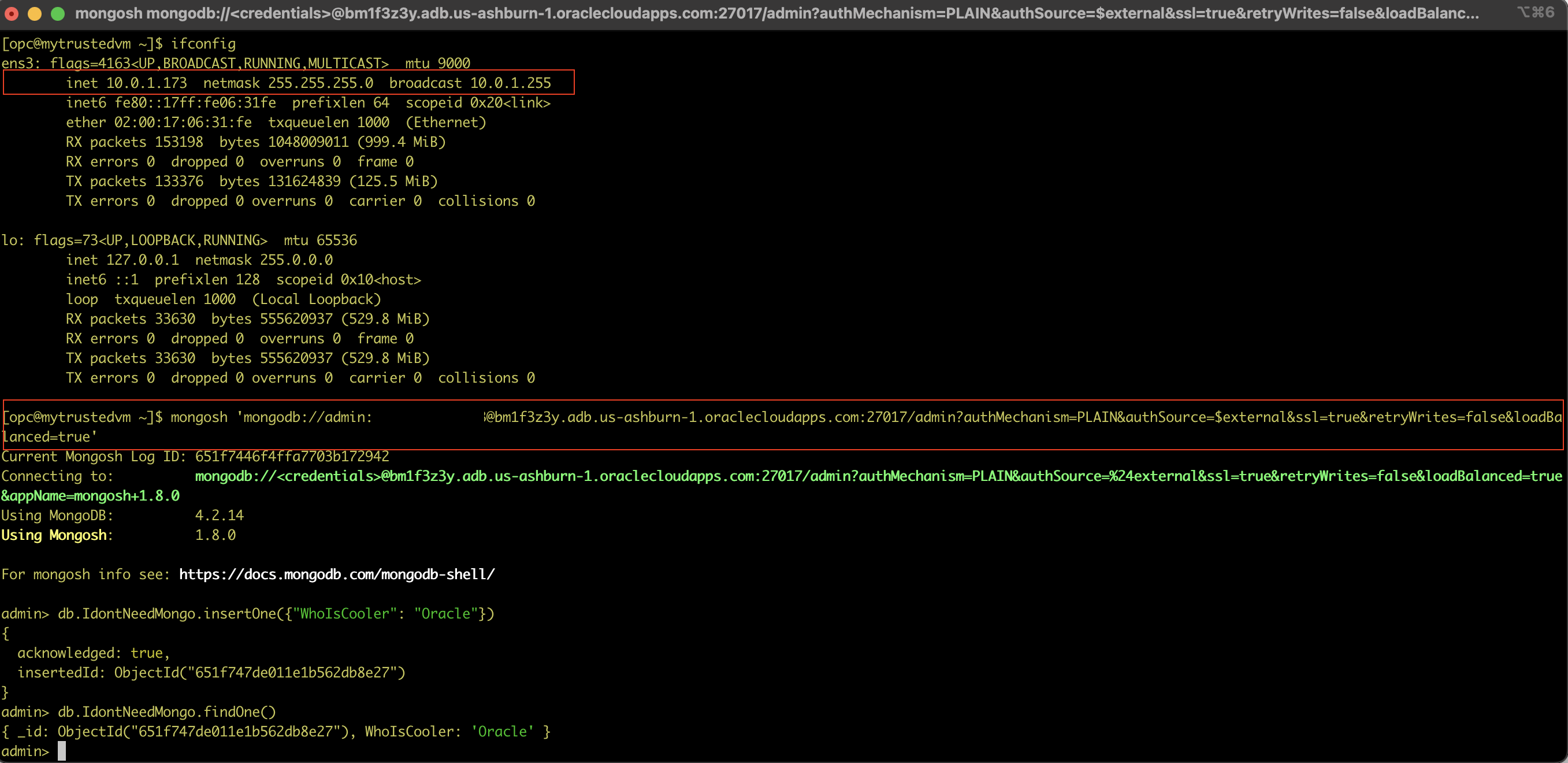 How to configure Oracle Database API for MongoDB for Autonomous Databases with private endpoint
