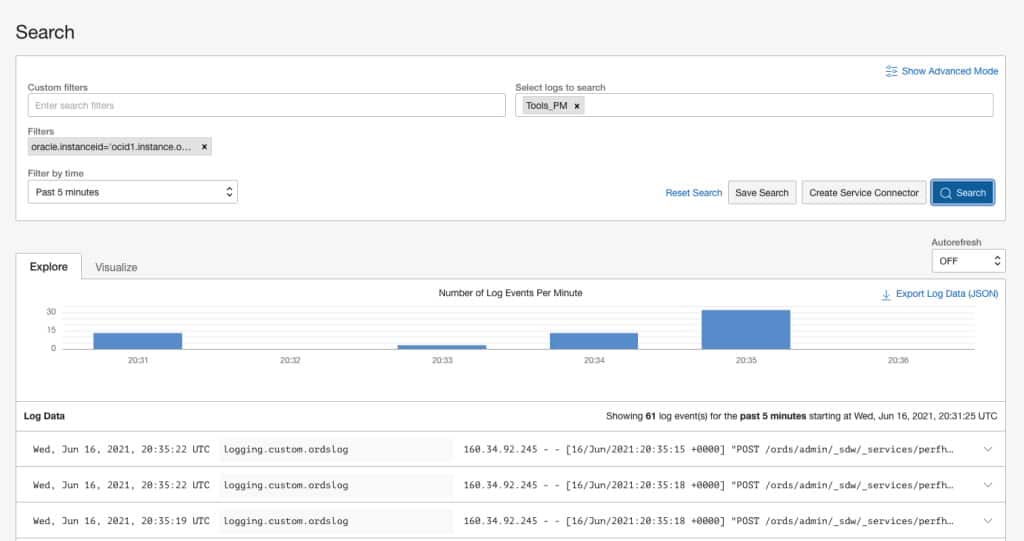 Using the Logging Service in OCI with Oracle REST Data Services