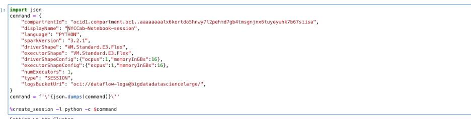 Access Jupyter notebooks within OCI Data Flow service