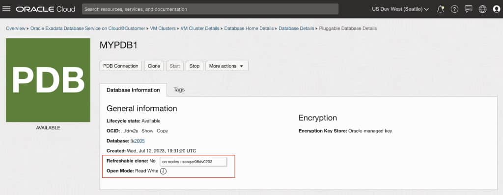 Enhanced PDB automation on Exadata and Base Database Services