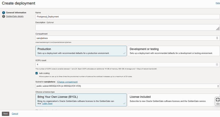 Oci Goldengateを使用して、オンプレミスのpostgresqlデータベースをoci Database With