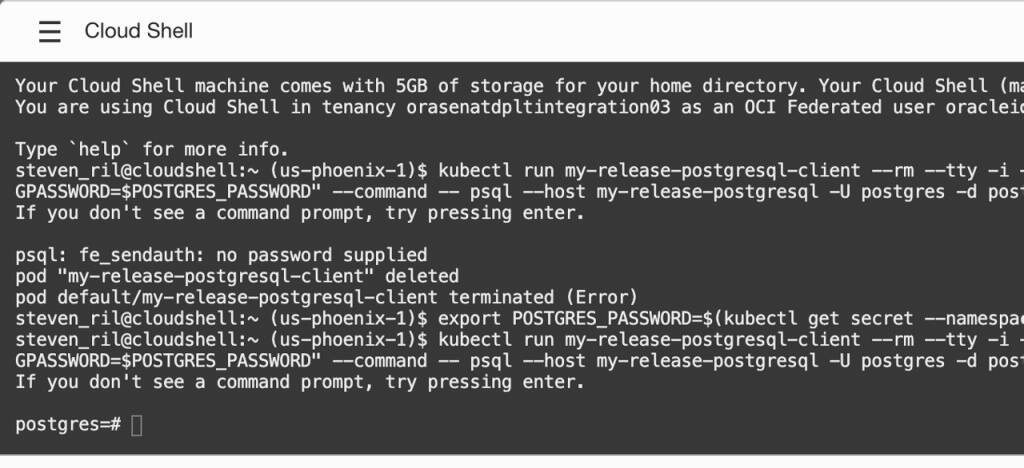 Using cloud native tools to deploy a PostgreSQL instance in Oracle Cloud