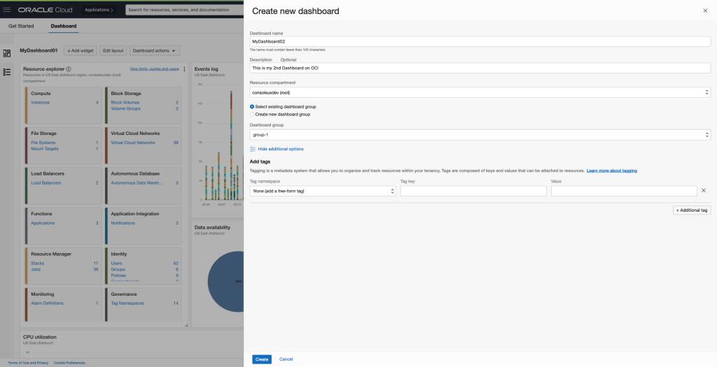 Introducing Dashboards for the Oracle Cloud Console