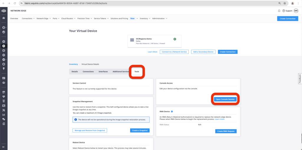 Connecting two OCI Regions using Equinix Network Edge Virtual Device ...
