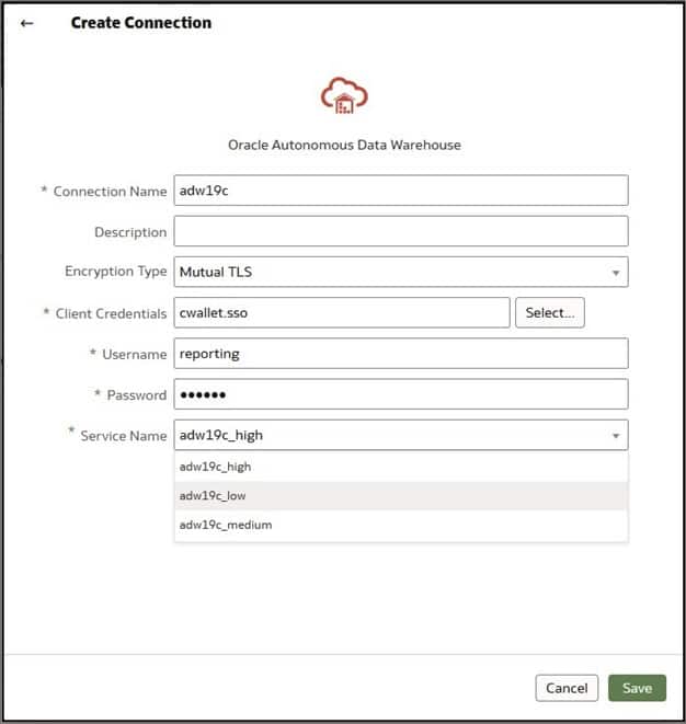Choosing the proper Oracle Autonomous Data Warehouse database service name for Oracle Analytics ...
