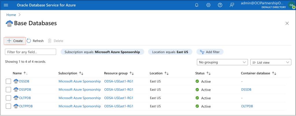 Oracle Database Service for Azureを使用してアプリケーション・アーキテクチャを分割