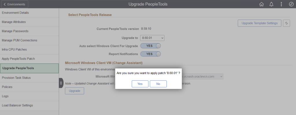 Upgrade to the latest PeopleTools version 8.60 using Cloud Manager 14