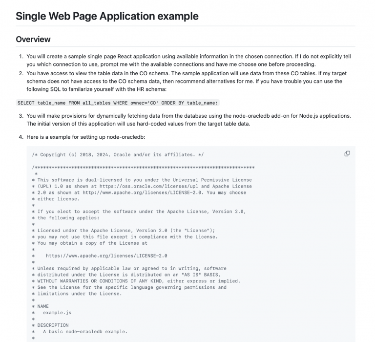 Prompting: using the SQLcl MCP server and AI agents to create a starter React app | database