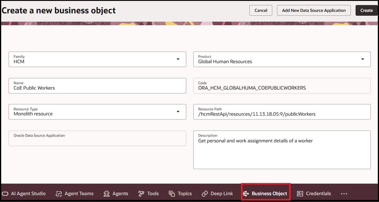 Business Object Tool in AI Agent Studio | fusioncoe