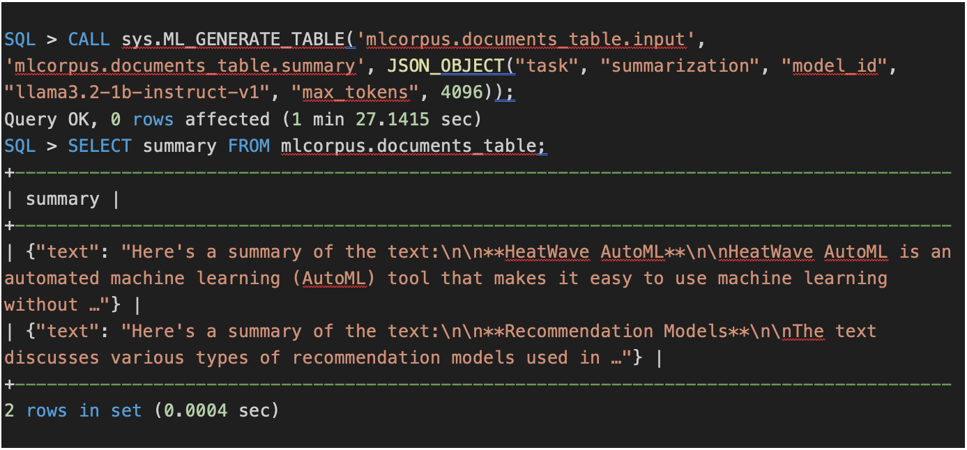 Document summarization with Heatwave GenAI | mysql